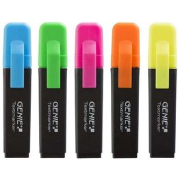 5x GENIE Textmarker 5 Farben Neon Marker Set Highlighter Stifte Leuchtmarker