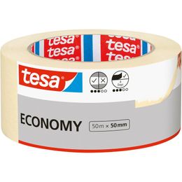 Tesa Malerband economy - Vielseitiges Klebeband für Malerarbeiten ohne Lösungsmittel - Bis zu 4 Tage nach Gebrauch rückstandslos entfernbar, 50 m x 50 mm