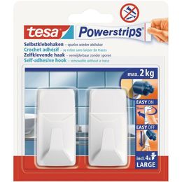 Tesa Powerstrips Haken Large ECKIG - Selbstklebender Wandhaken für Glas, Kacheln, Holz, Kunststoff und andere Untergründe - Weiß - weiß