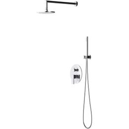 Doporro - Design Unterputz-Duschsystem Duschset hochglänzend verchromt 200mm Regen-Duschkopf rund mit wassersparender Kopfbrause und Duscharmatur