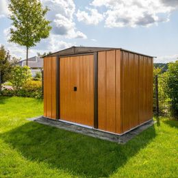 Metall-Gerätehaus Woodlake 8 x 6 mit Doppel-Schiebetür und Satteldach holzoptik 4 m² - SPACEMAKER