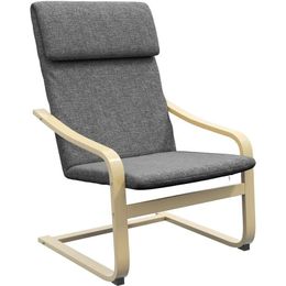 HOMCOM - Sessel mit Kopfstütze und Armlehnen, Bezug in Leinenoptik, Holzgestell, Grau + Natur - Dunkelgrau