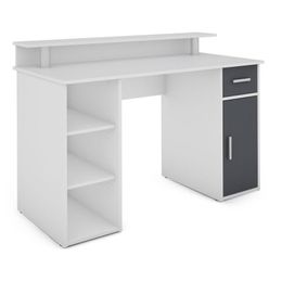 ByLiving Schreibtisch DIEGO / Arbeits-Tisch mit viel Stauraum in matt weiß / Fronten in anthrazit / Computer-Tisch / 1 Schublade, 1 Tür, 3 offene