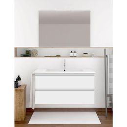 Ibiza Badezimmer-Set mit 2 Schubladen, 8 verschiedene Farben, 15 Maße, inkl. Möbel, Waschbecken und Spiegel, Glänzend Weiß 50x40Cm