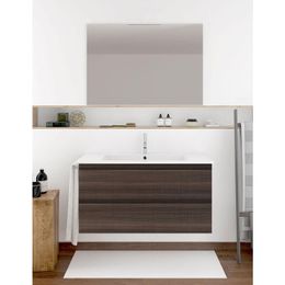 Ibiza Badezimmer-Set mit 2 Schubladen, 8 verschiedene Farben, 15 Maße, inkl. Möbel, Waschbecken und Spiegel, Sinatra Eiche 120x45Cm 1 Waschbecken
