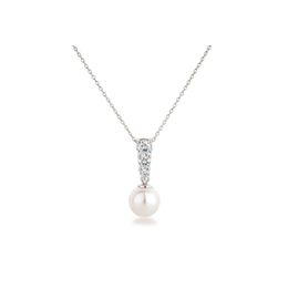 Schöner-SD Perlenkette Silberkette mit Anhänger Perle und Zirkonia Kristalle Perlenanhänger