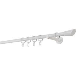 ONDECO Gardinenstange auf Maß 20mm Rag 1-lauf Vorhangstange Wandträger 12cm Stilgarnitur mit Ringen für Vorhänge - Weiß - 170cm