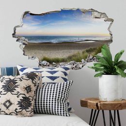 K&L WALL ART 3D Wandtattoo Aufkleber Strand Panorama Meeresufer Maritime Wandsticker Mauerdurchbruch selbstklebend 40x24cm - blau