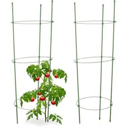 Rankhilfe Tomaten, 2er Set, Höhenverstellbare Ringe, Pflanzstäbe, Balkon, Beet, Kunststoff, 76 cm lang, Grün - Relaxdays