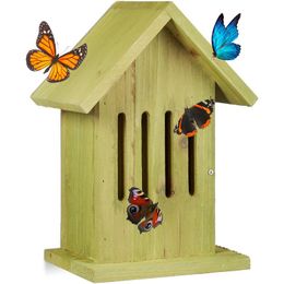 Schmetterlingshaus hängend, Insektenhotel für Garten, Balkon, Apollofalter, HxBxT: 25,5 x 18,5 x 12 cm, grün - Relaxdays