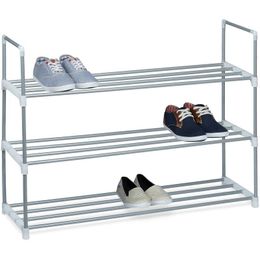 Schuhregal Stecksystem, 3 Ebenen, für 12 Paar Schuhe, HxBxT: 70 x 90 x 31 cm, Schuhständer Metall, silber/weiß - Relaxdays
