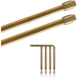 Bestlivings Vitragestangen 2er Pack ausziehbar, 2 Gardinenstangen mit Schraubhaken (Farbe: messing glänzend, Größe: 40-60cm ) - Gold