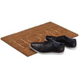 Fußmatte Home aus Kokos, HxBxT: 1,5 x 60 x 40 cm, rutschfest, für innen und außen, Kokosfaser, pvc, natur - Relaxdays