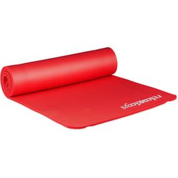 Yogamatte, 1 cm dick, für Pilates, Fitness, gelenkschonend, mit Tragegurt, Gymnastikmatte 60 x 180 cm, rot - Relaxdays