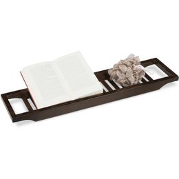 Badewannenablage aus Bambus, Badewannenbrett, Tablett für Badewanne, HxBxT: 4 x 65 x 15 cm, braun lackiert - Relaxdays