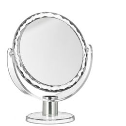 Kosmetikspiegel Vergrößerung, Schminkspiegel stehend, Make Up Spiegel rund, hbt: 23 x 19 x 10 cm, transparent - Relaxdays