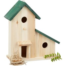 Relaxdays - Vogelvilla aus Holz, dekorative Nisthilfe und Futterhaus, Balkon oder Garten, HxBxT: 30,5 x 26 x 12 cm, grün