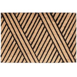 Fußmatte Streifen aus Kokos, HxBxT: 1,5 x 60 x 40 cm, rutschfest, gestreift, Kokosfaser, Gummi, natur-schwarz - Relaxdays