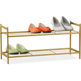 Schuhregal sandra, 2 Ebenen, für 6 Paar Schuhe, offen, Metall, Schuhablage, hbt: ca. 33,5 x 69,5 x 26 cm, gold - Relaxdays