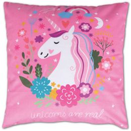 Bestlivings Dekokissen Fotodruck Motiv in 40x40 cm, Flauschig weiches Kissen in vielen Motiven erhältlich ( Design: Einhorn Pink ) - Einhorn pink