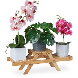 Blumentreppe, mit 3 Ablagen, für die Fensterbank, aus Bambus, Pflanzenregal, hbt: 17 x 51,5 x 15 cm, natur - Relaxdays
