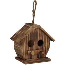 Deko Vogelhaus, gebranntes Holz, Vogelhäuschen zum aufhängen, für draußen, hbt: 28,5 x 19 x 10,5 cm, natur - Relaxdays