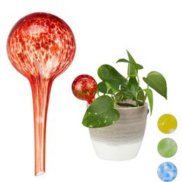 Bewässerungskugel 2er Set, dosierte Bewässerung Pflanzen u. Blumen, Gießhilfe Büro, Urlaub, ø 6 cm, Glas, rot - Relaxdays