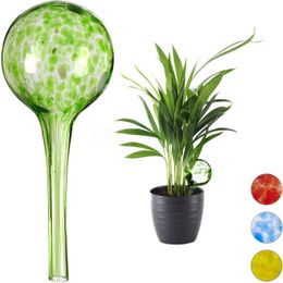 Bewässerungskugel 2er Set, dosierte Bewässerung Pflanzen u. Blumen, Gießhilfe Büro, Urlaub, ø 6 cm, Glas, grün - Relaxdays