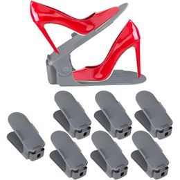 Relaxdays 8 x Schuhstapler verstellbar, Schuhorganizer für hohe & flache Schuhe, rutschfest, Schuhhalter H 11,5 - 20cm, dunkelgrau