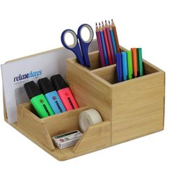 Relaxdays Schreibtisch Organizer, Bambus, 5 Fächer, HxBxT: 11,5 x 22 x 19 cm, Büroorganizer für Stifte, Briefe, natur
