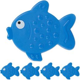 Antirutsch Sticker Badewanne, 5er Set, Fisch-Design, Badewannenaufkleber mit Saugnäpfen, für Kinder, blau - Relaxdays