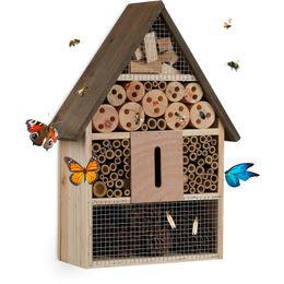 Relaxdays - Insektenhotel, Nisthilfe Wildbienen & Schmetterlinge, Garten, Balkon, Bienenhotel HxBxT 37 x 26 x 11 cm, natur