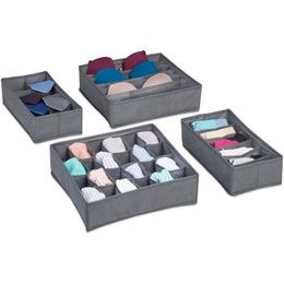 Unterwäsche Organizer, 4 tlg. Schubladen Ordnungssystem Kleiderschrank, für Socken, bh, Unterhosen, dunkelgrau - Relaxdays