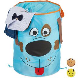 Pop-Up Wäschekorb für Kinder, Tiermotiv Hund, Faltbar, 39 l Stauraum, Aufbewahrungskorb HxD: 43 x 34 cm, blau - Relaxdays