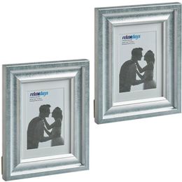 Bilderrahmen 2er Set, 13x18 cm, Hoch- & Querformat, Fotorahmen zum Aufhängen, Hinstellen, Passepartout, silber - Relaxdays