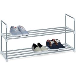 Relaxdays 1 x Schuhregal Metall, 2 Ablagen, beliebig erweiterbar, Schuhablage für 8 Paar Schuhe, hbt: ca 45 x 90 x 30 cm, silber