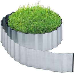 Rasenkante 6m, Beetbegrenzung aus Metall, verzinkt, flexibel, Umrandung f. Beet oder Rasen, 16cm hoch, silber - Relaxdays