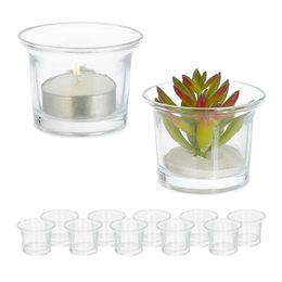Relaxdays Teelichthalter Glas, 12er Set, Teelichtgläser, schlichte, hohe Votivgläser, HxD: 4,5 x 6 cm, Deko, transparent