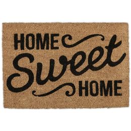 Fußmatte Kokos, Home Sweet Home, 40 x 60 cm, Schuhabtreter innen & außen, rutschfeste Türmatte, natur/schwarz - Relaxdays