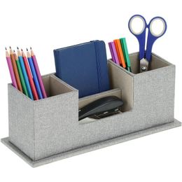 Relaxdays - Schreibtisch Organizer, 4 Fächer, Kunststoff, Leinenoptik, Büro & Home Office, HxBxT: 11 x 29,5 x 11 cm, grau