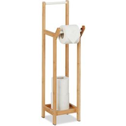 Relaxdays Toilettenpapierhalter stehend, Bambus, ohne Bohren, Ersatzrollenhalter Toilettenpapier, 72x17,5x24 cm, natur