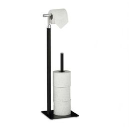 Relaxdays - Toilettenpapierhalter, Ständer für 4 Ersatzrollen, stehender Klopapierhalter, 71 x 20 x 20 cm, schwarz/silber