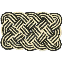 Fußmatte Kokos, Knoten Muster, 75 x 45 cm, handgefertigt, beidseitig verwendbar, Türvorleger, schwarz-weiß - Relaxdays