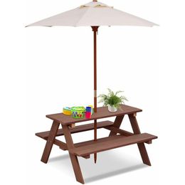 Kinder Sitzgruppe mit Sonnenschirm, Picknicktisch Holz Sitzgarnitur Kindertisch 4 Sitze verfügbar - Costway