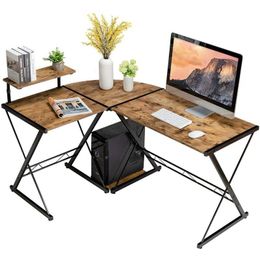 Costway - L-Förmiger Computertisch aus Holz, Eckschreibtisch mit mit Monitorständer & Ablagefach, platzsparender Schreibtisch für Büro,