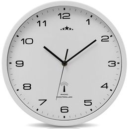 Deuba Monzana Wanduhr Funk Automatische Zeitumstellung Geräuscharm Quarzuhrwerk Analog 31 cm Indoor Funkuhr Uhr Modern Weiß