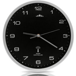 Deuba Monzana Wanduhr Funk Automatische Zeitumstellung Geräuscharm Quarzuhrwerk Analog 31 cm Indoor Funkuhr Uhr Schwarz Silber