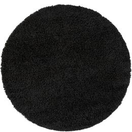 Paco Home - Teppich Rund Hochflor Wohnzimmer Shaggy Langflor Weich Flauschig Modern Unifarben ø 80 cm Rund, Schwarz