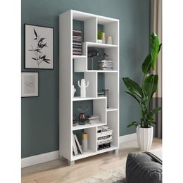 Dmora Zick-Zack-Bücherregal mit 8 Regalen, Regal kann vertikal und horizontal positioniert werden, Büroregal, 69x30h160 cm, Farbe Weiß
