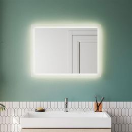 SONNI Badspiegel LED Beleuchtung Badezimmerspiegel Wandspiegel 80x60cm Wandschalter Neutralweiß Licht Vertikal oder horizontal Montierend